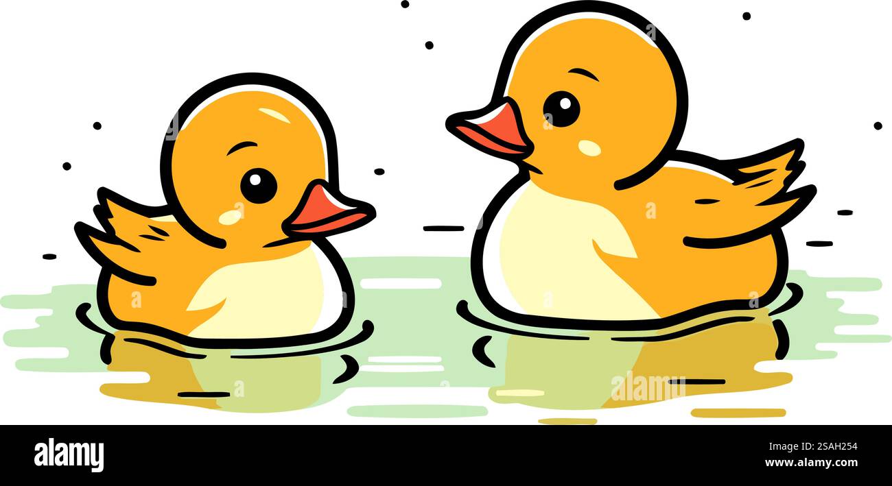Cute cartoon ducklings swimming in the lake. Vector illustration Stock Vector Image & Art - Alamy