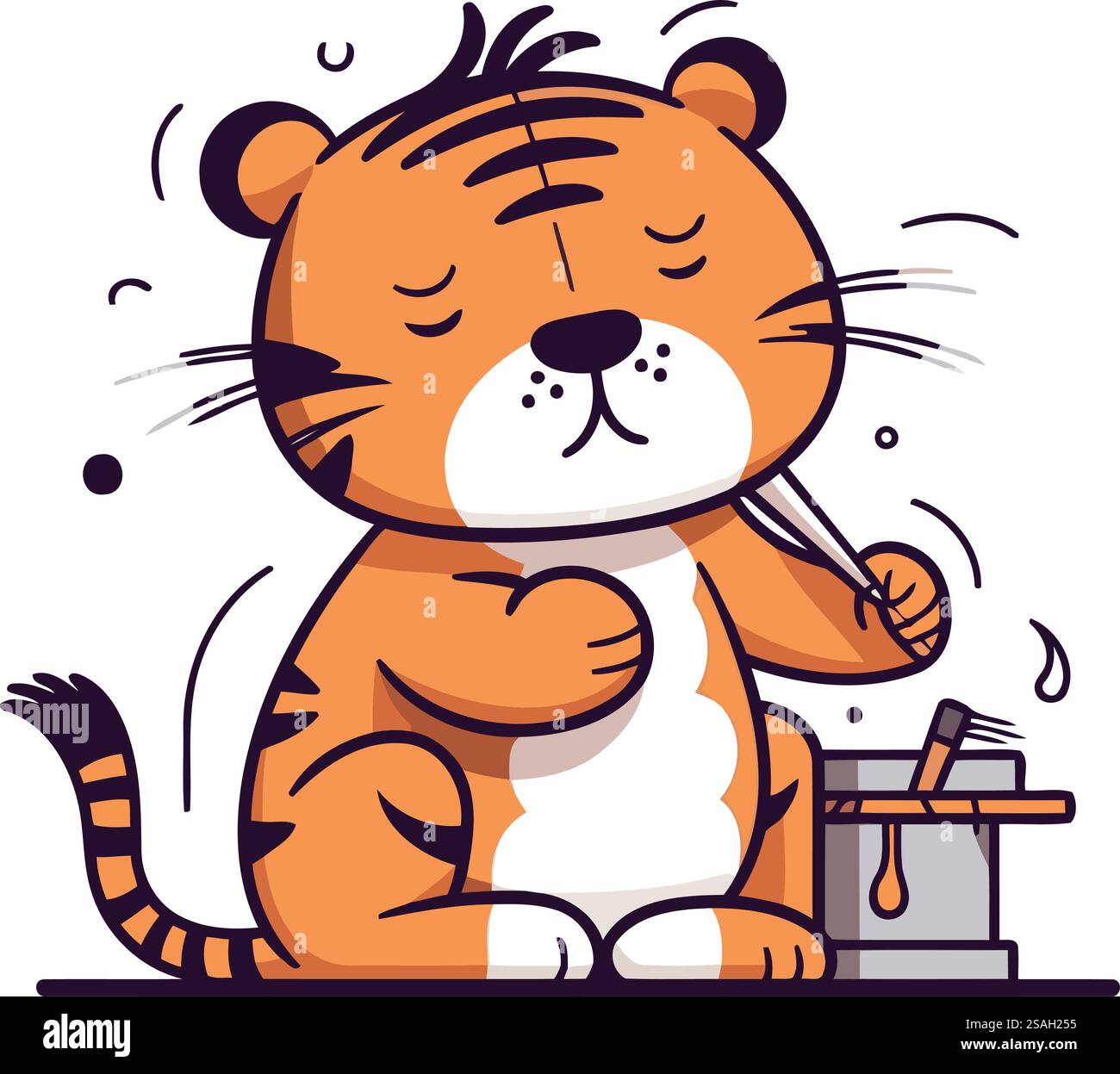 Cute cartoon tiger with a brush in his hand. Vector illustration Stock ...
