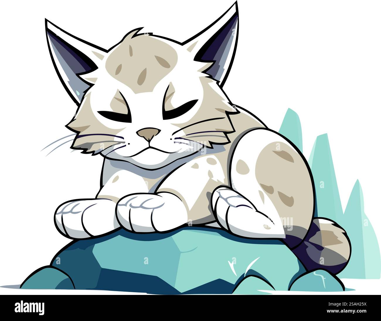 Cute cartoon lynx sitting on a rock. Vector illustration Stock Vector ...