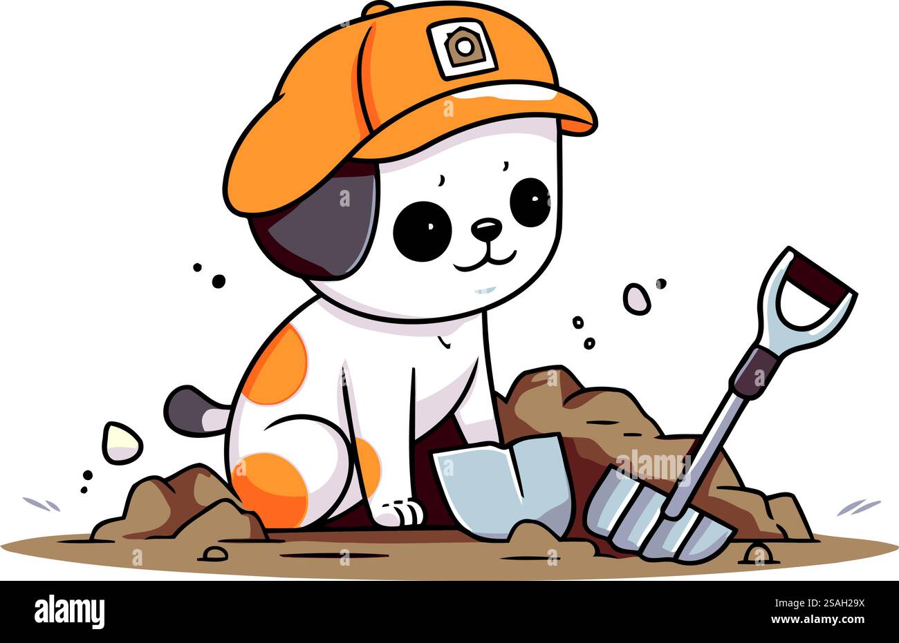 Vector illustration of cute dog digging the ground. Cute cartoon dog ...