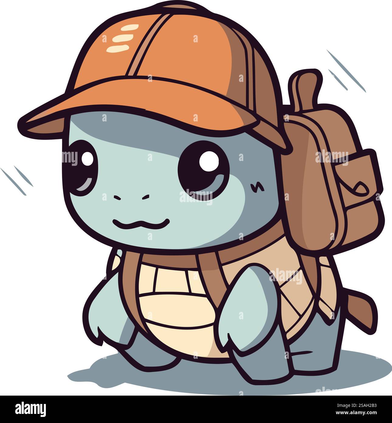 Cute little turtle in a cap and backpack. Vector illustration Stock ...