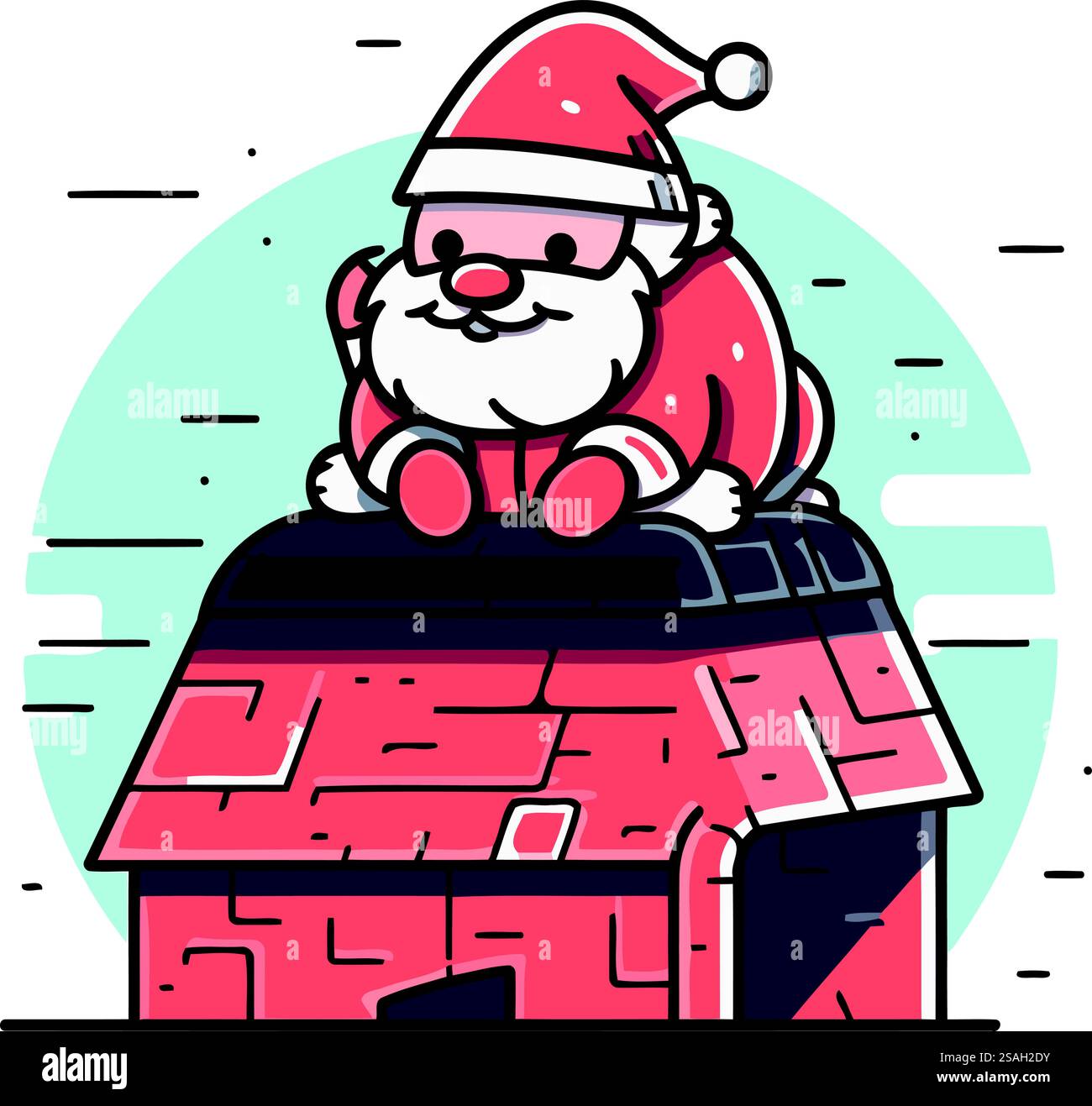 Santa Claus sitting on the roof of the house. Vector illustration Stock ...