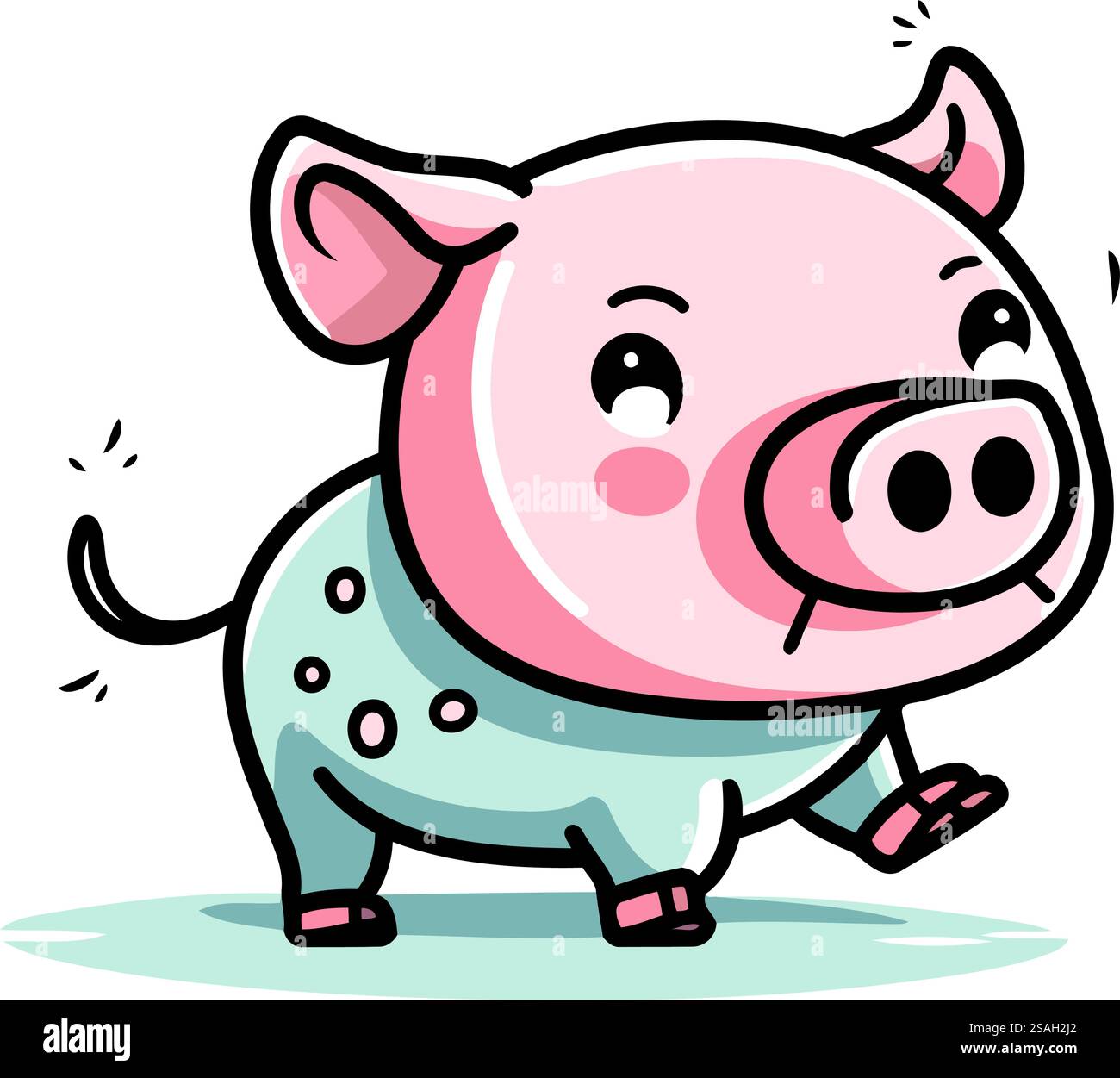 Cute cartoon pig running. Vector illustration of a funny pig Stock ...