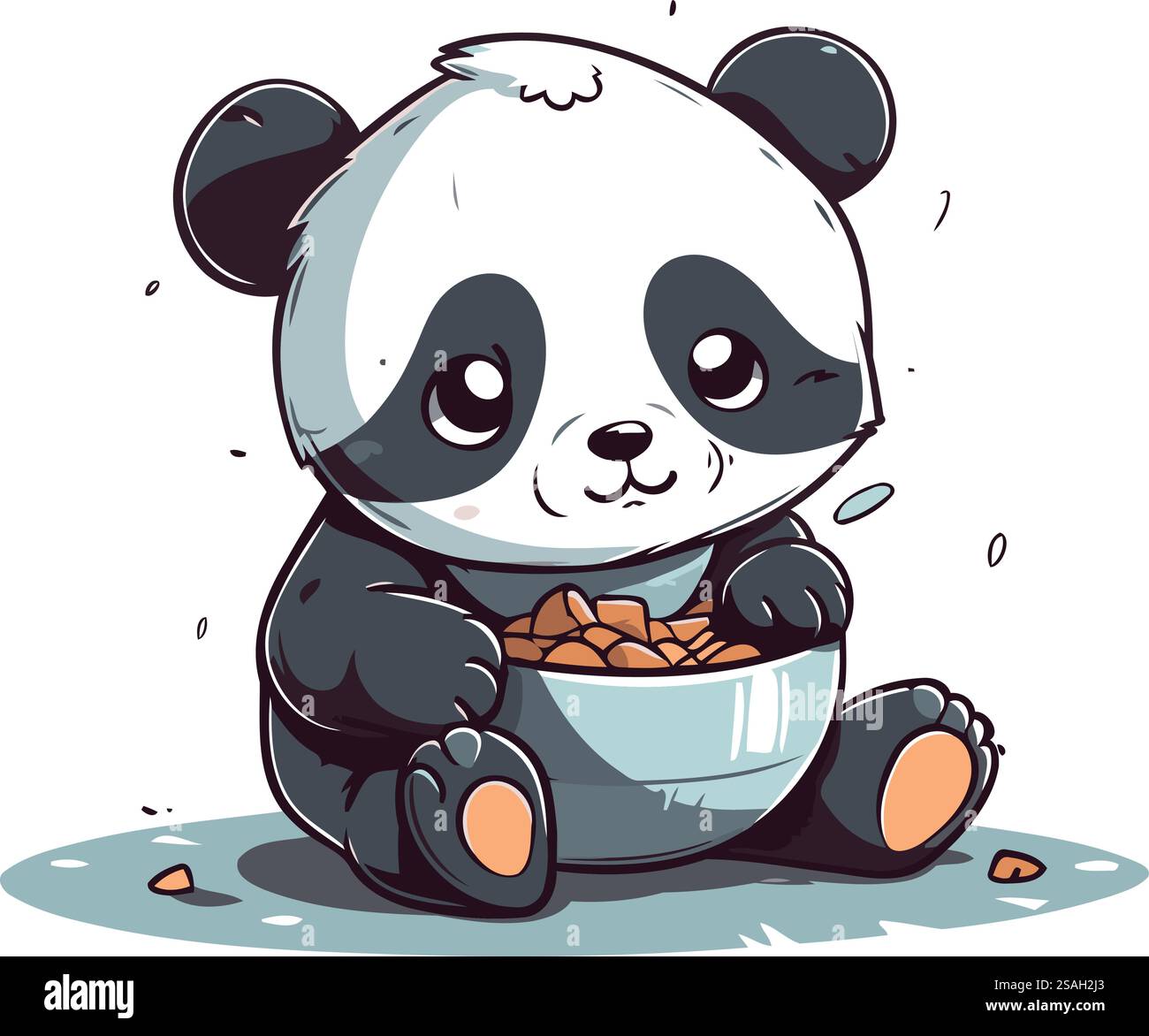 Cute panda eating from a bowl. Vector cartoon illustration Stock Vector ...