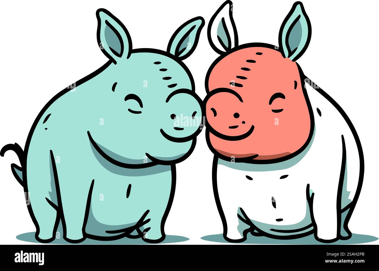 Cute cartoon animals. Vector illustration of a pig and a donkey Stock ...