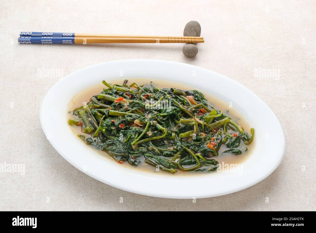 Ca Kangkung Belacan or Stir fried water spinach, Indonesian food Stock ...