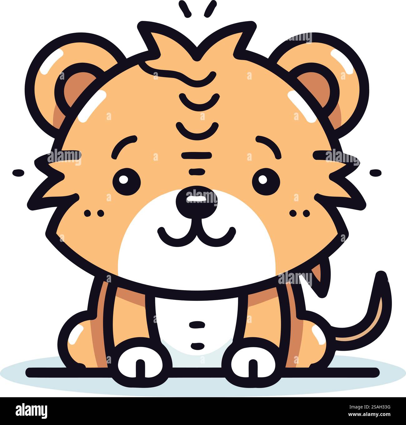 Cute cartoon tiger character sitting. Vector illustration in flat style ...