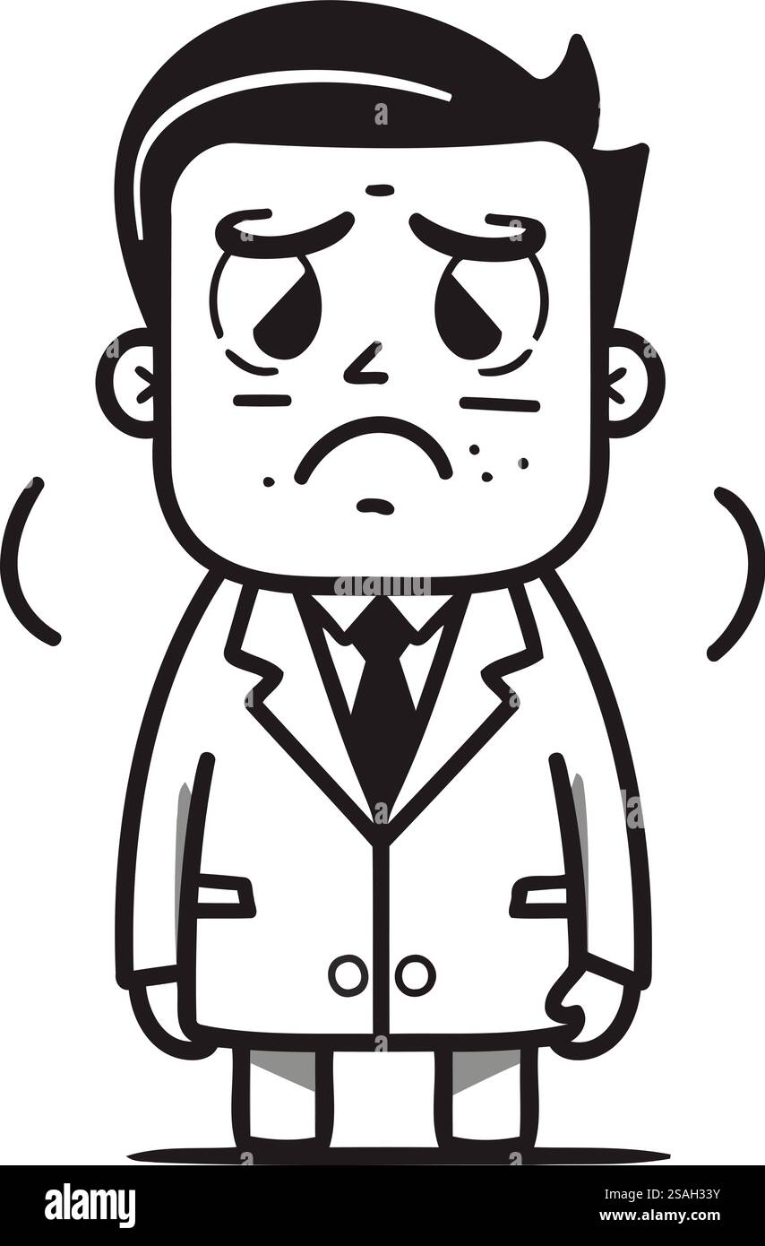 Sad doctor cartoon character vector illustration. Black and white ...