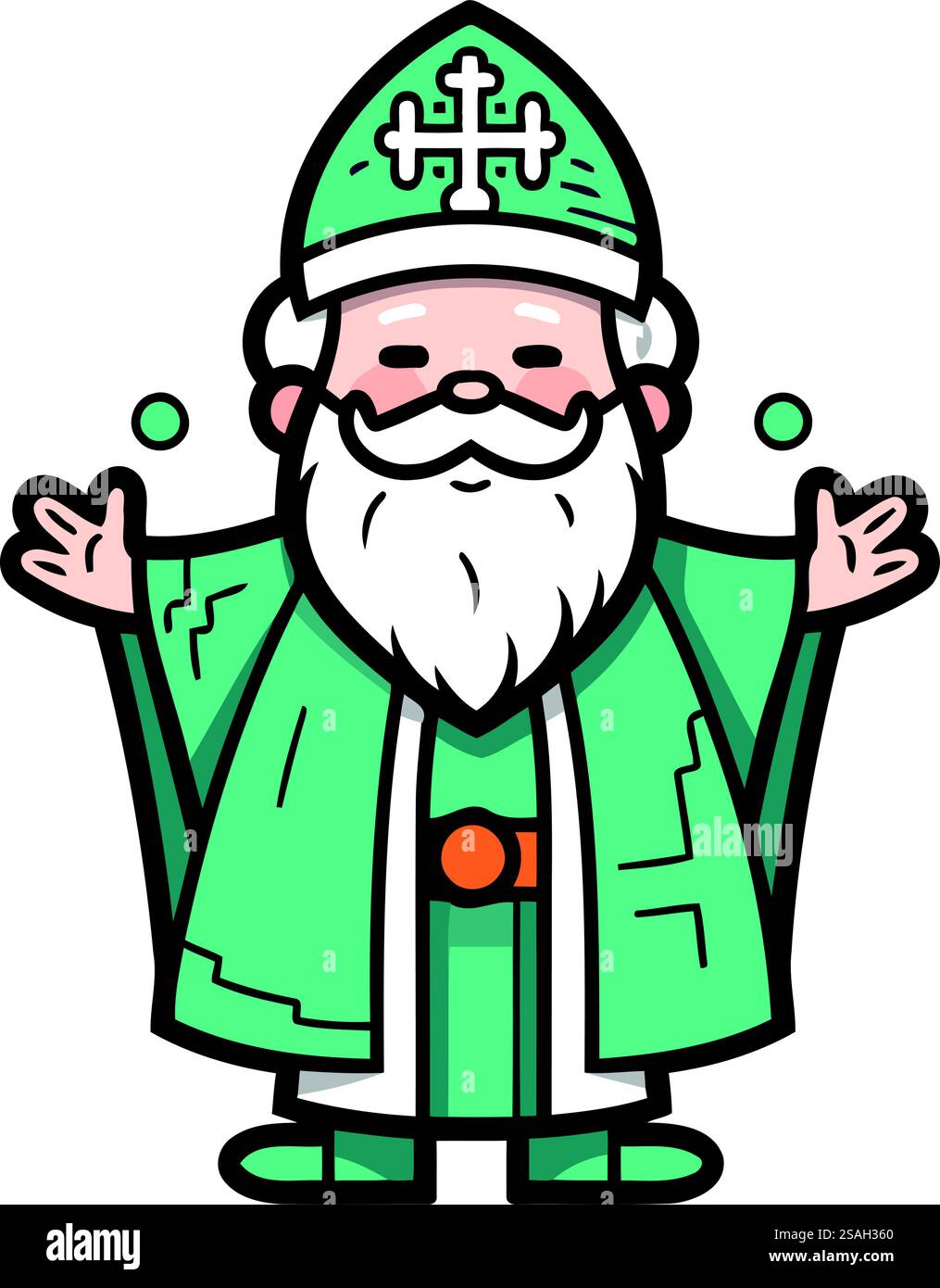 Cartoon Santa Claus with beard and mustache in green coat. Vector ...