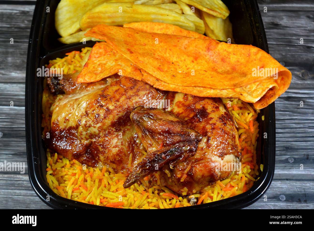 Arabic Syrian cuisine of machine grilled barbecued chicken with ...