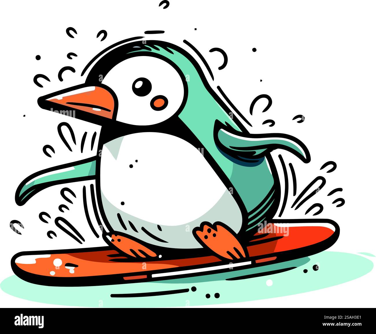 Cute penguin surfing on a surfboard. Vector illustration Stock Vector ...