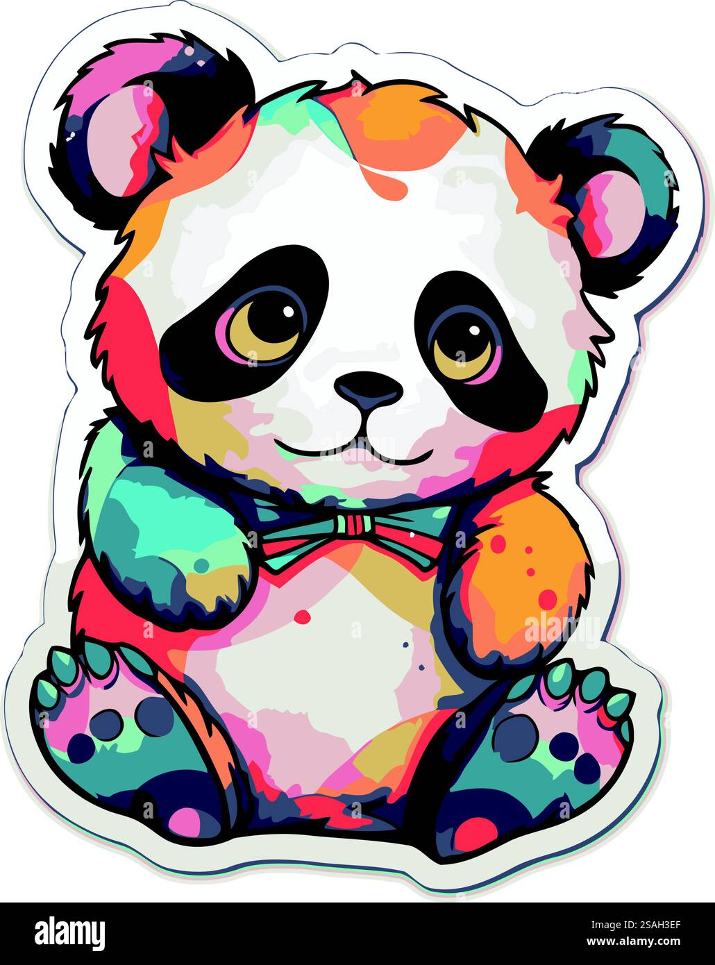 Cute panda sticker. Vector illustration isolated on white background ...