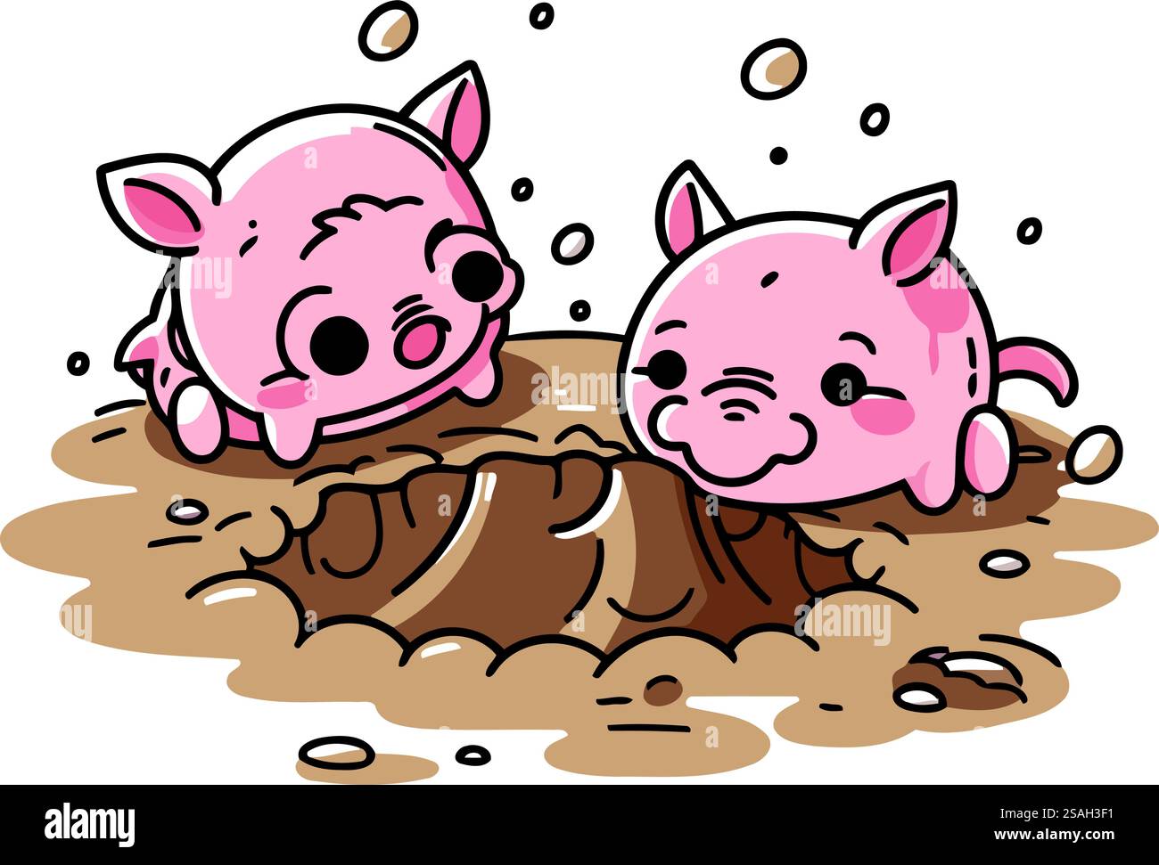 Illustration of a cute pigs in the mud. Vector illustration Stock ...