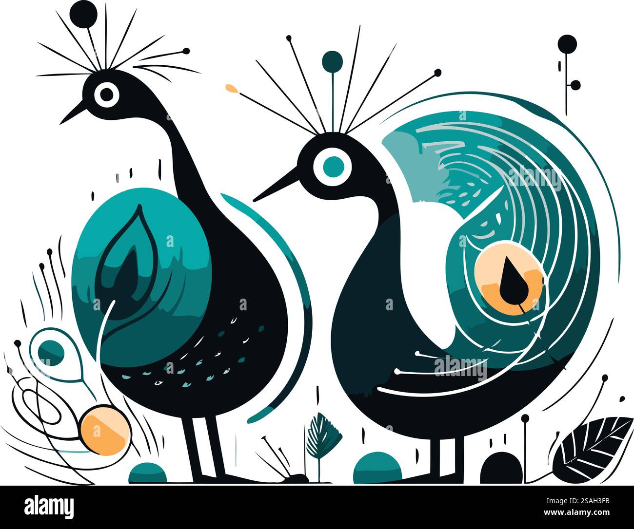Vector illustration of two peacocks in flat style. Isolated on white ...