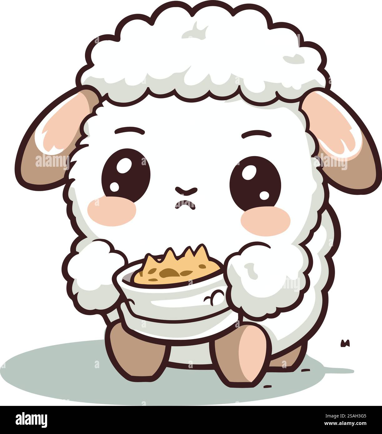 Cute white sheep with a bowl of food. Vector illustration Stock Vector ...