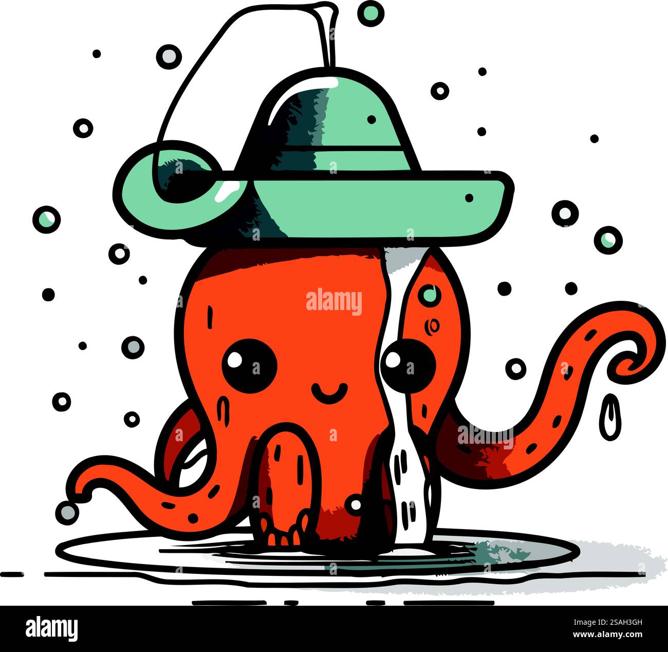 Octopus in a hat and raincoat. Vector illustration on white background ...