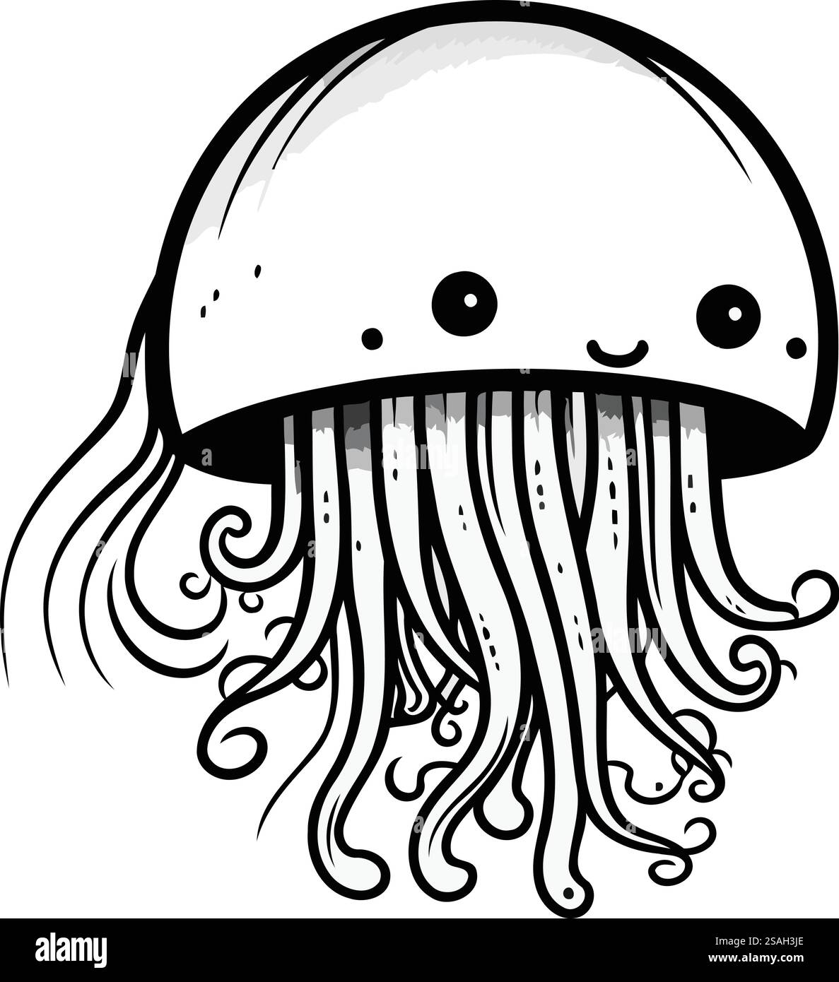 cute jellyfish cartoon vector illustration graphic design in black and ...