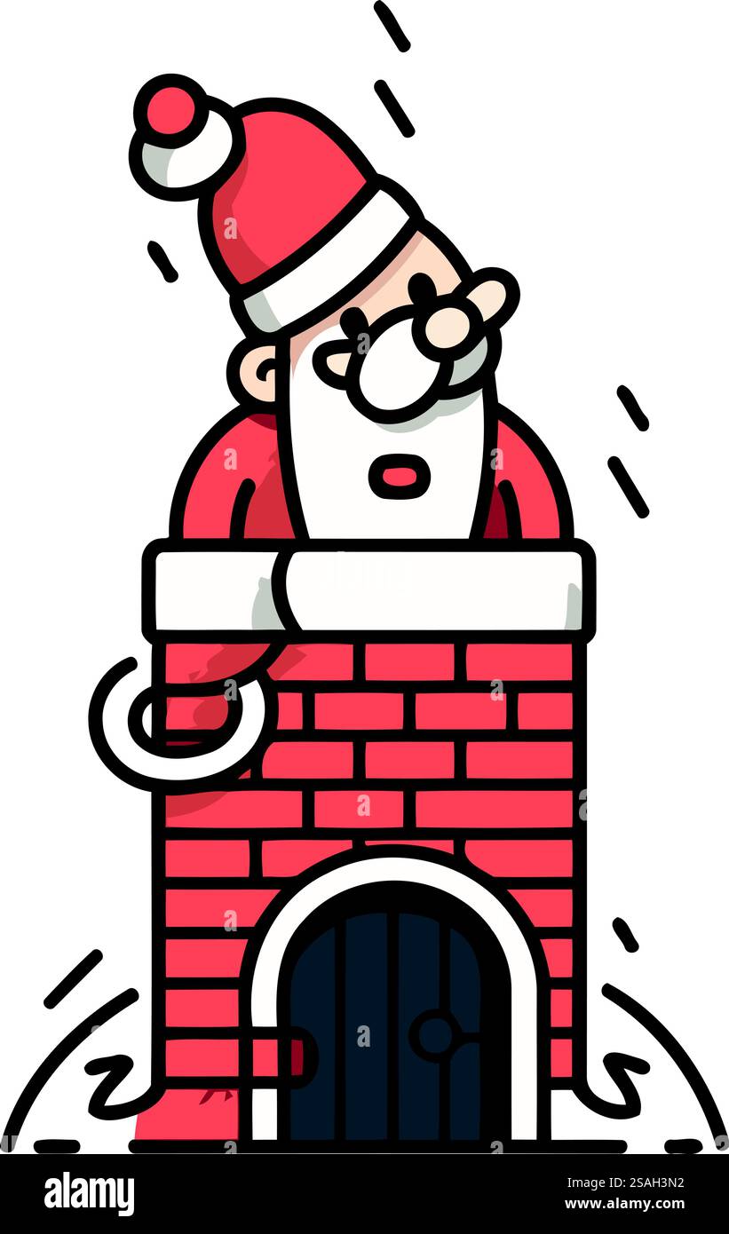 Santa Claus in a chimney. Vector illustration in flat style Stock ...