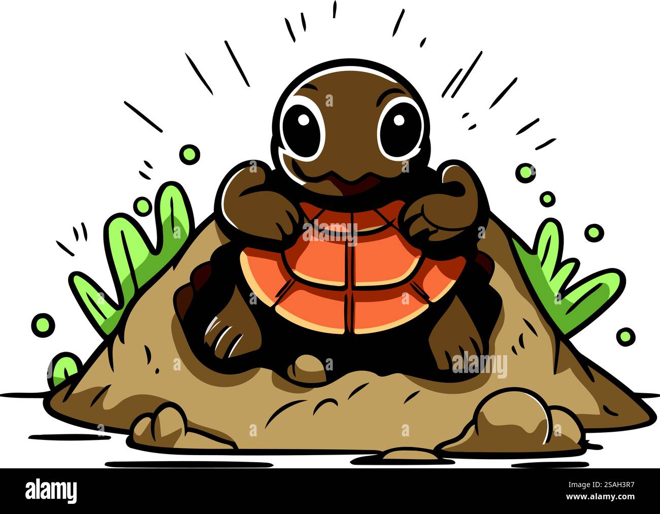 Turtle in the sand. Cute cartoon character. Vector illustration Stock ...