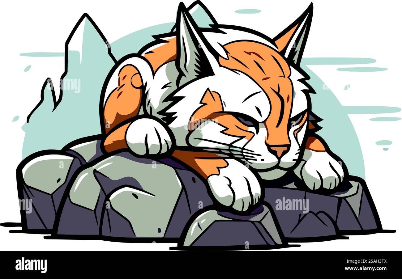 Cartoon fox sleeping on the rock. Vector illustration for your design ...