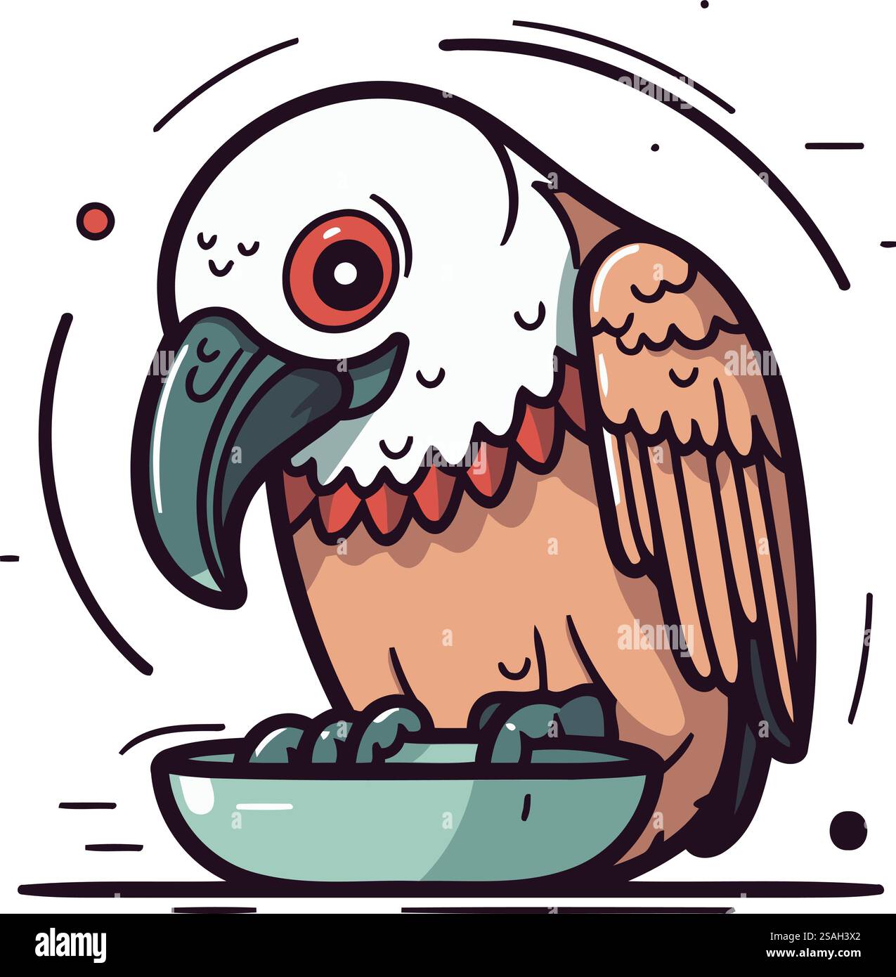Illustration of a vulture eating a bowl of food. Vector illustration ...