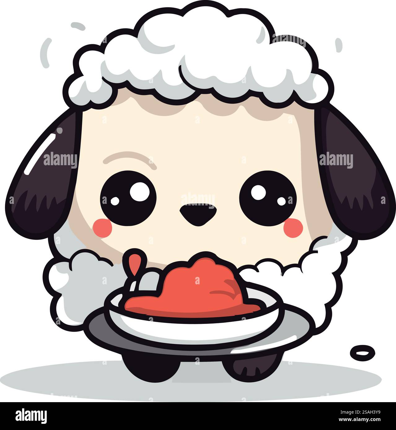 Cute Sheep Mascot Character with Bowl of Rice Vector Illustration Stock ...