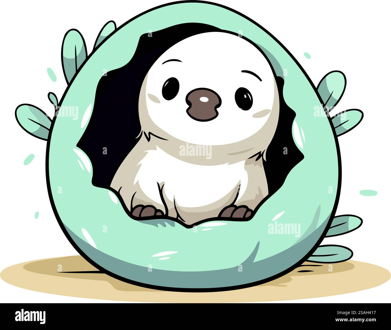 Cute little penguin sitting in a hole. Vector illustration Stock Vector ...