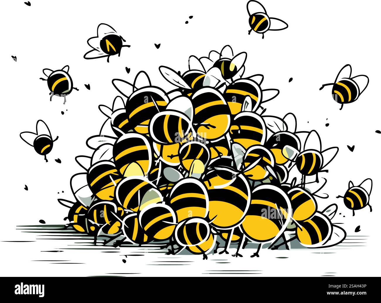 Vector illustration of a group of bees flying on a white background ...