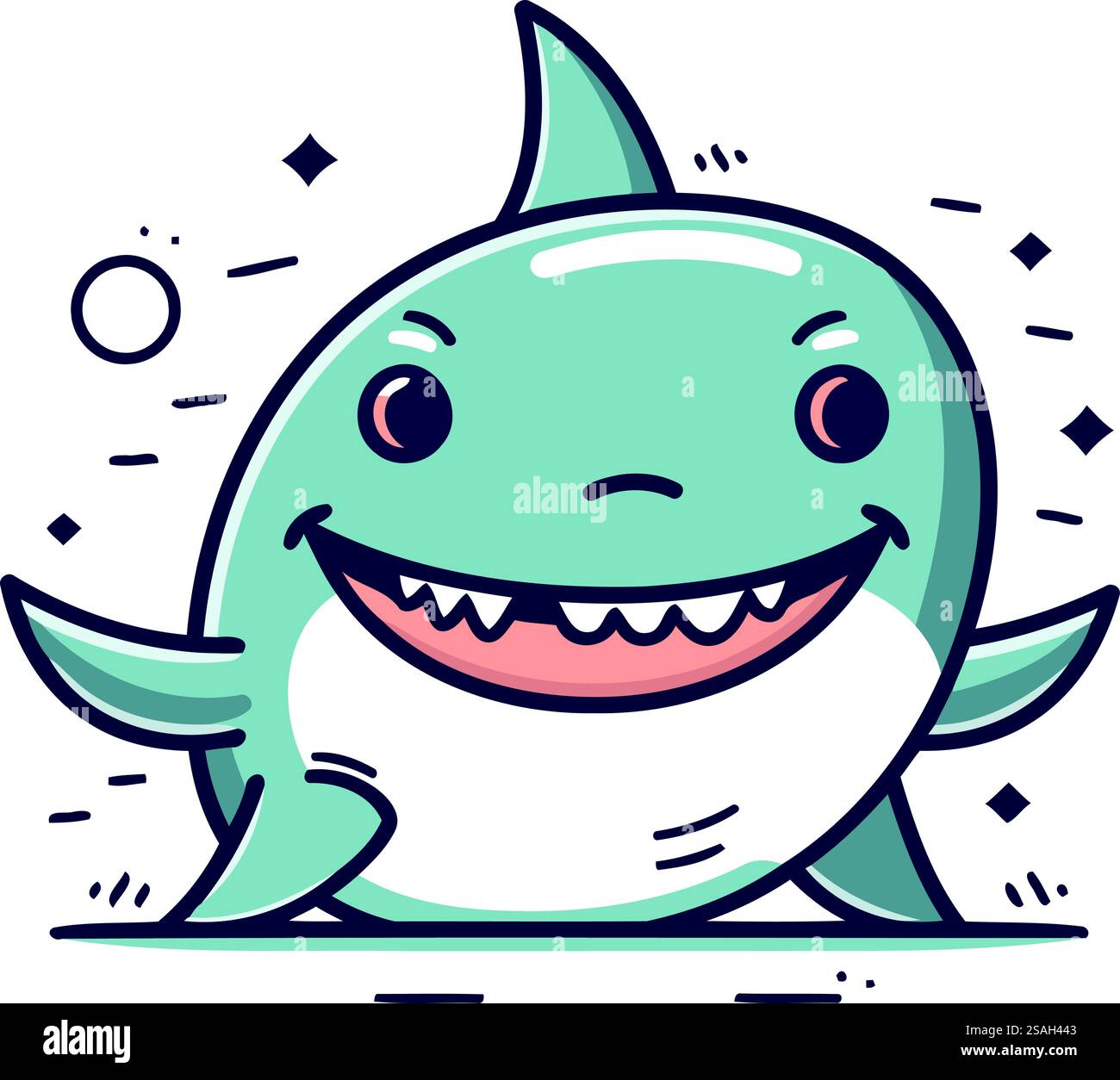 Cute happy smiling shark. Vector illustration. Isolated on white ...