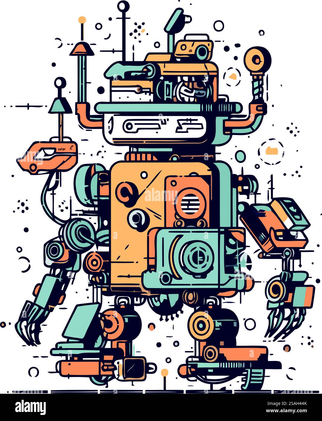 Robot concept. Vector illustration in line art style. Colorful robot ...
