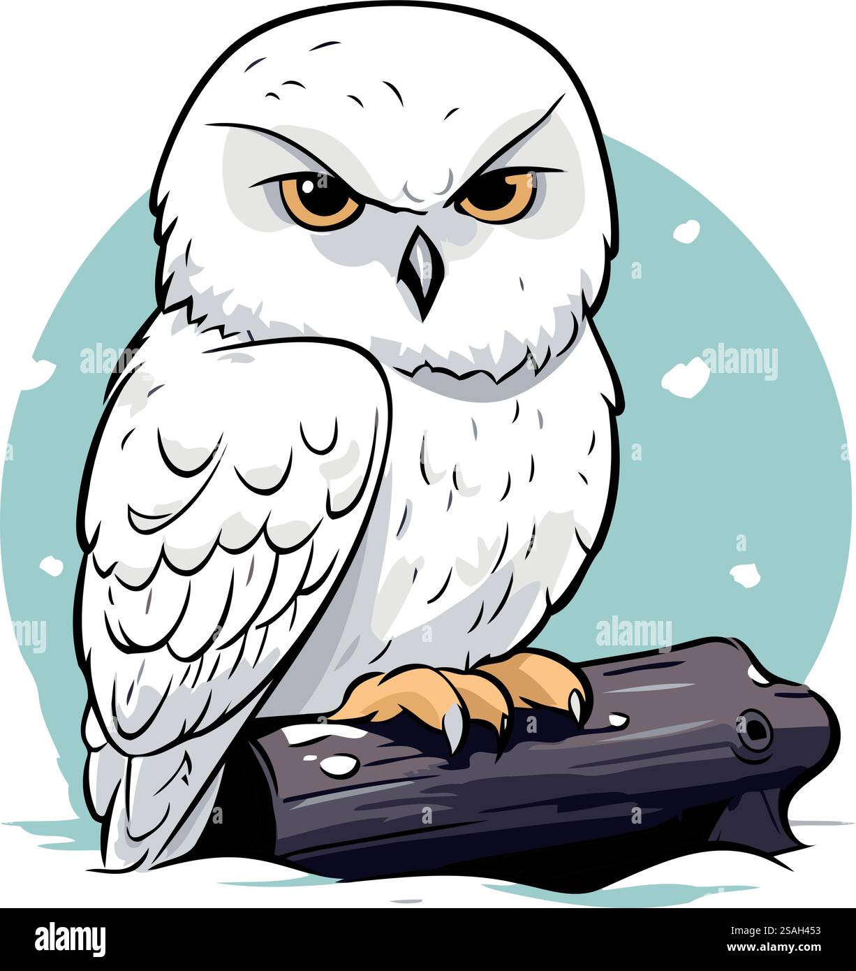 Snowy owl sitting on a log. Vector illustration of a snowy owl Stock ...