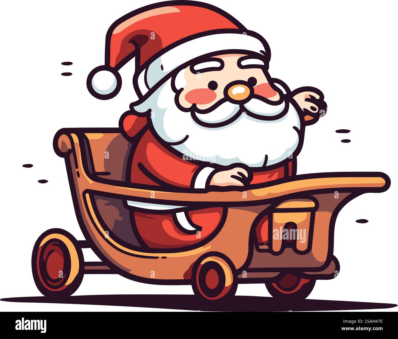 Santa Claus rides a cart with gifts. Vector illustration in cartoon ...