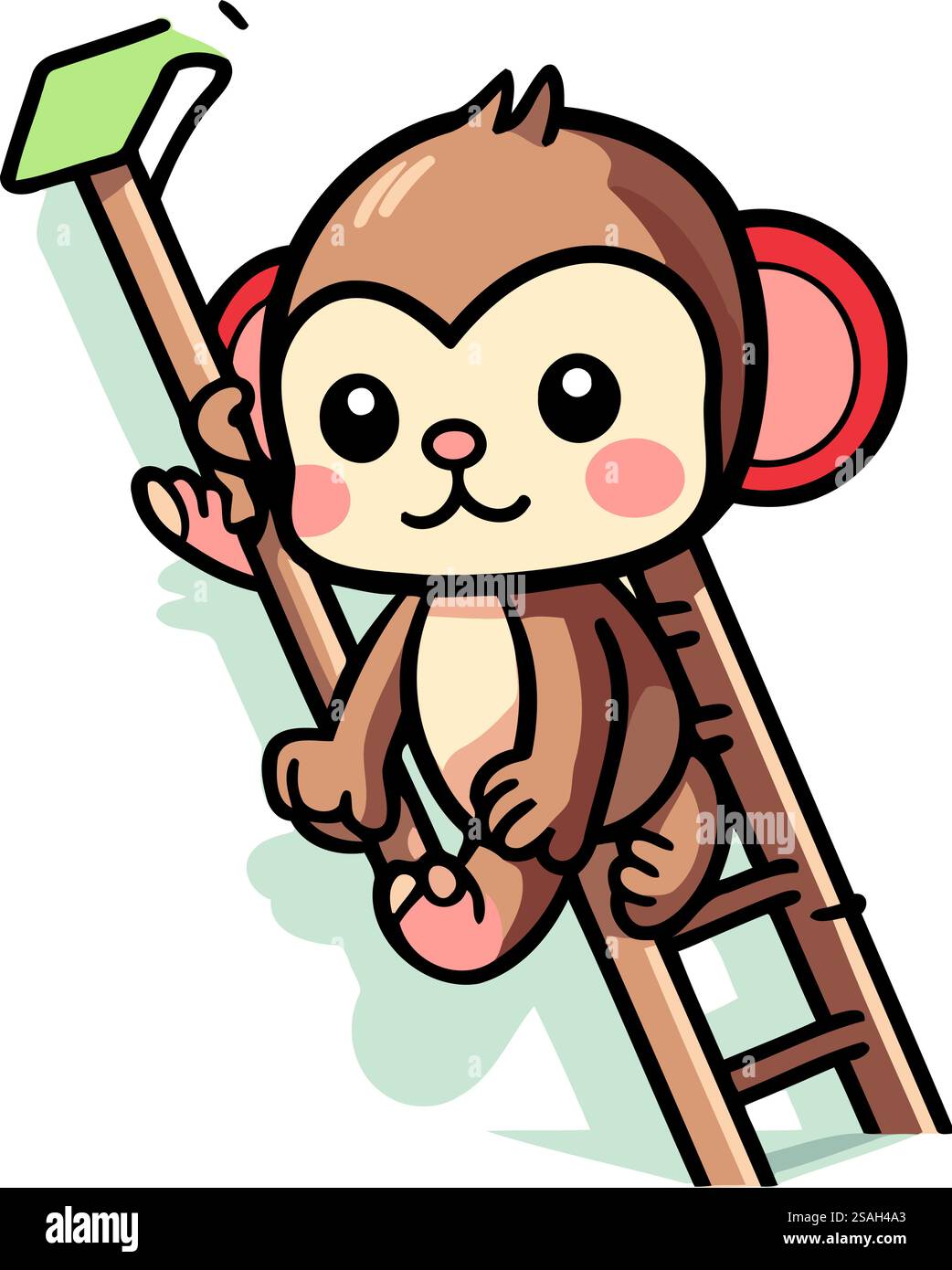 Monkey climbing the ladder. Cute cartoon character vector illustration ...