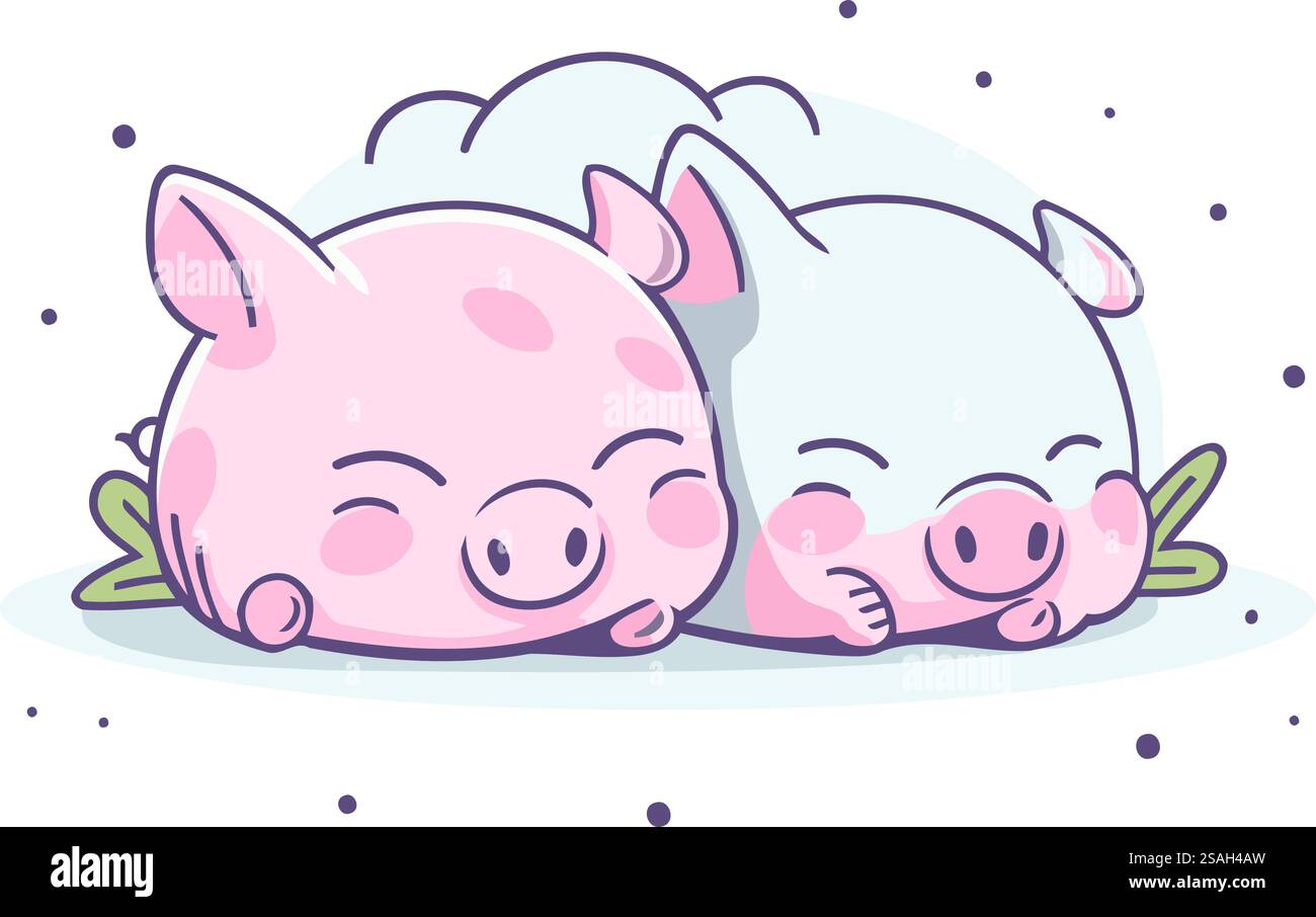 Cute pigs sleeping on a white background. Vector cartoon illustration ...