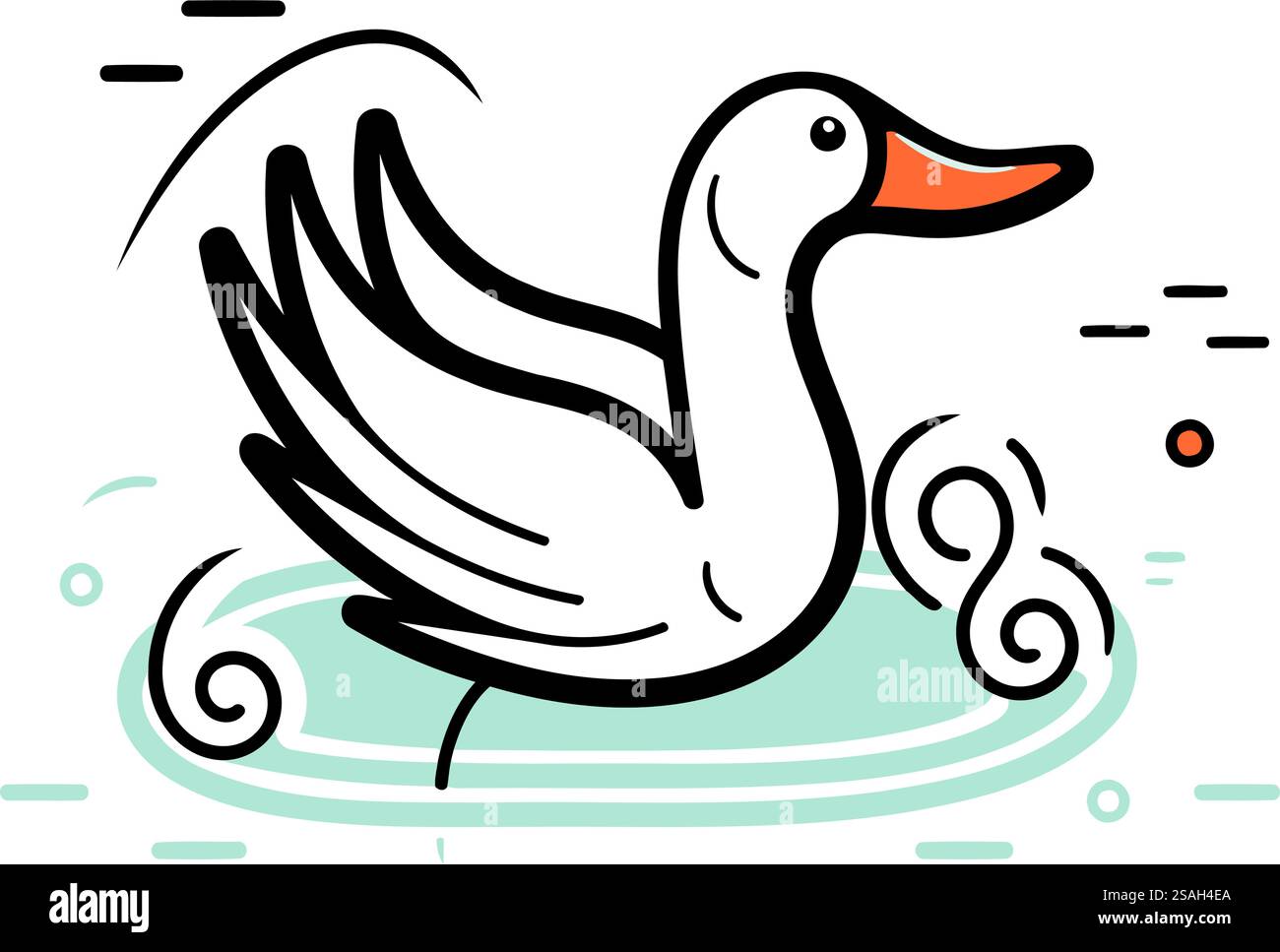 Duck swimming on the water. Vector illustration in line style Stock ...