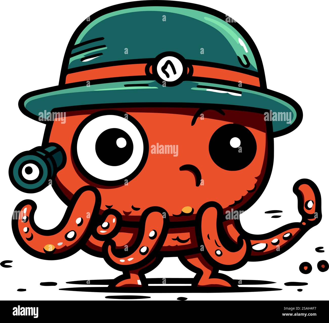 Cute cartoon octopus in a hat. Vector illustration isolated on white ...