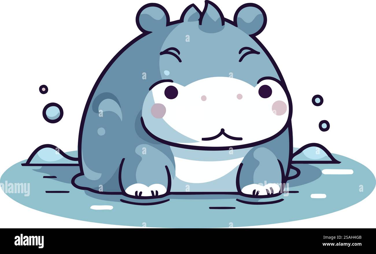 Cute hippo in water. Vector illustration. Isolated on white background ...