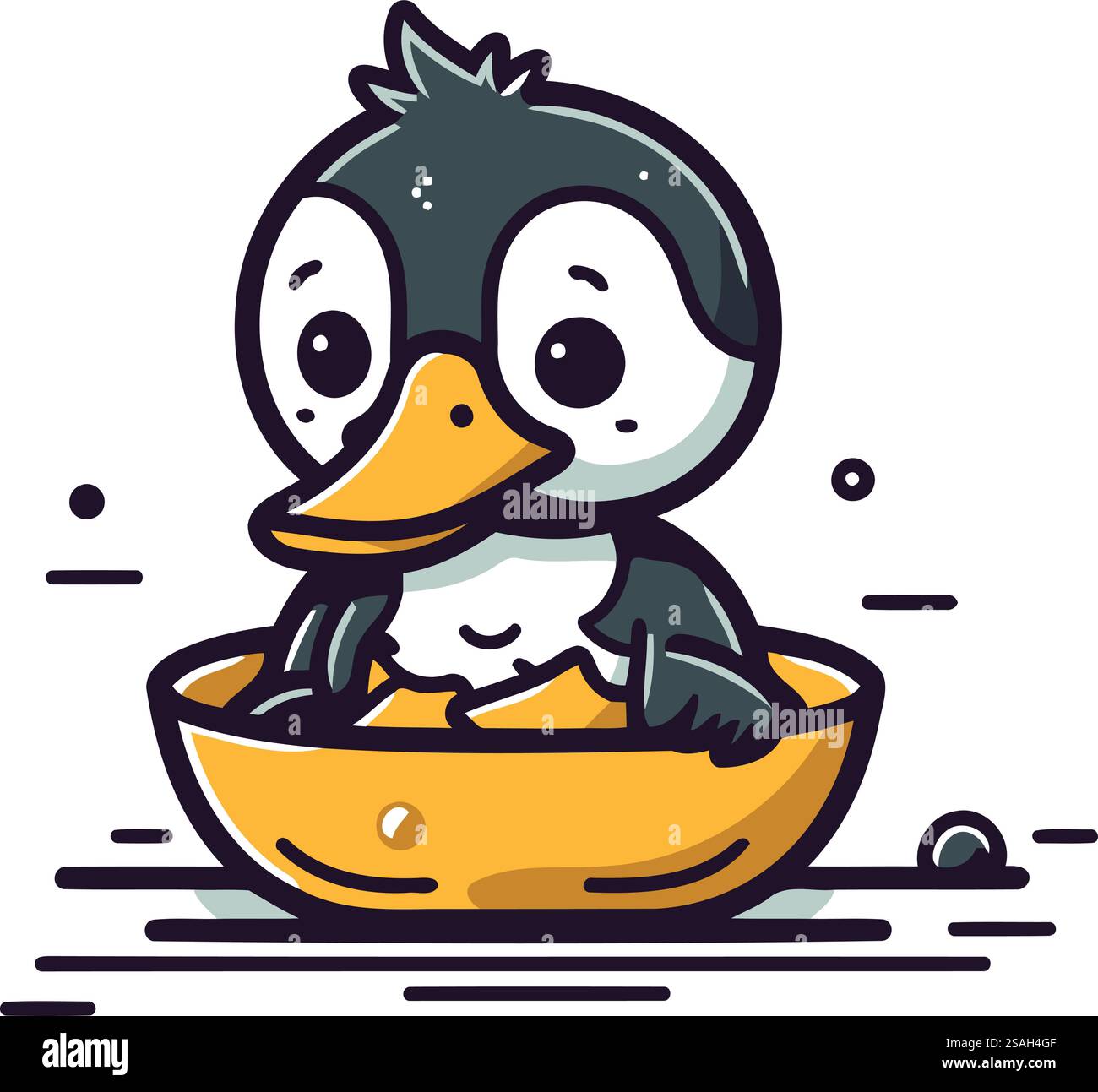 Cute little duckling in a bowl of food. Vector illustration Stock ...