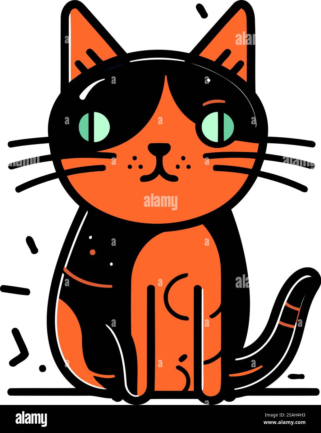 Vector illustration of cute cartoon cat sitting on white background ...