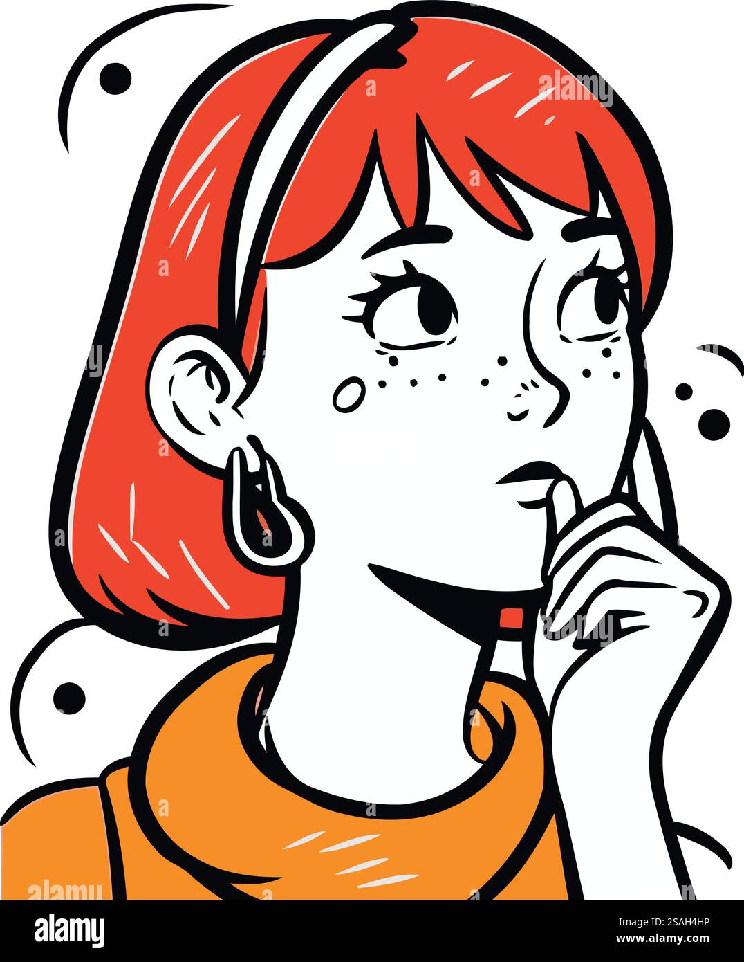 Cartoon illustration of a young woman thinking about something. Vector ...