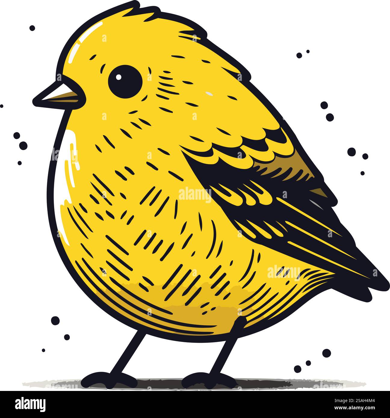 Cute little yellow bird in cartoon style. Hand drawn vector ...