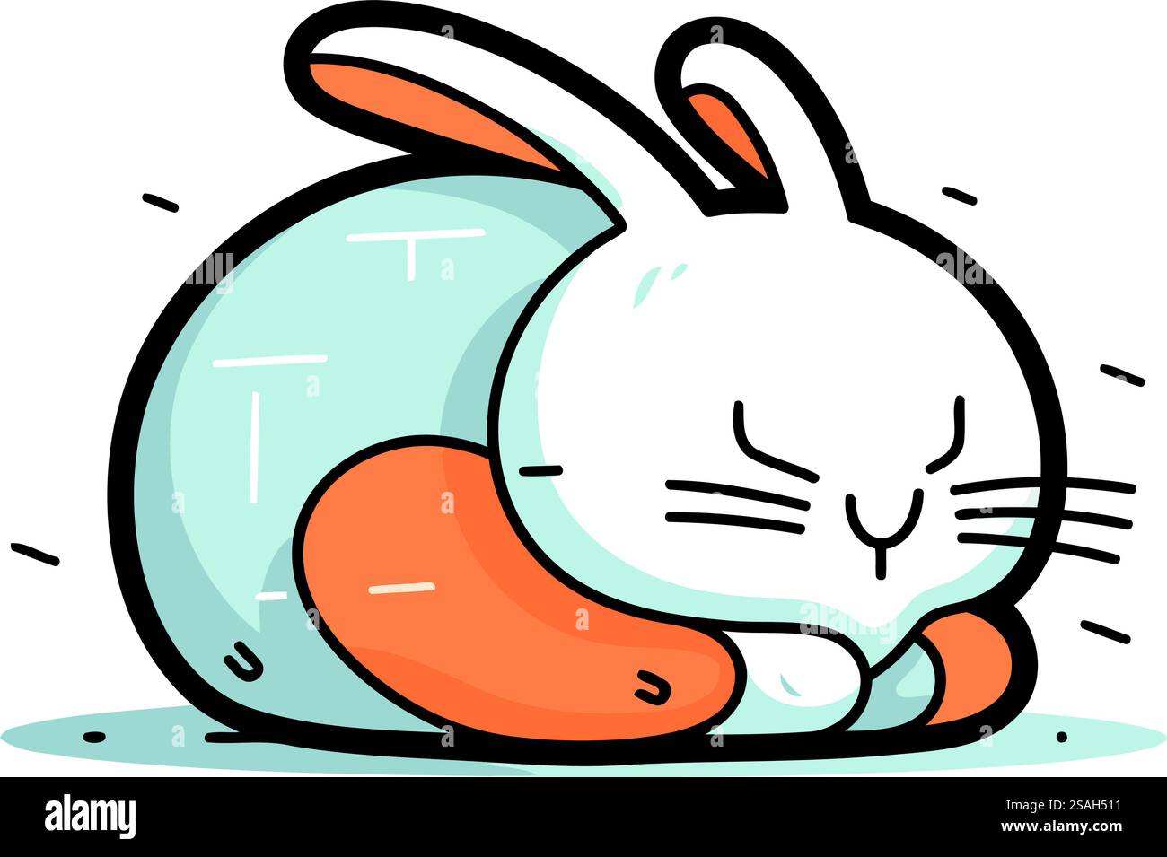 Cute little white rabbit sleeping on a pillow. Vector illustration ...