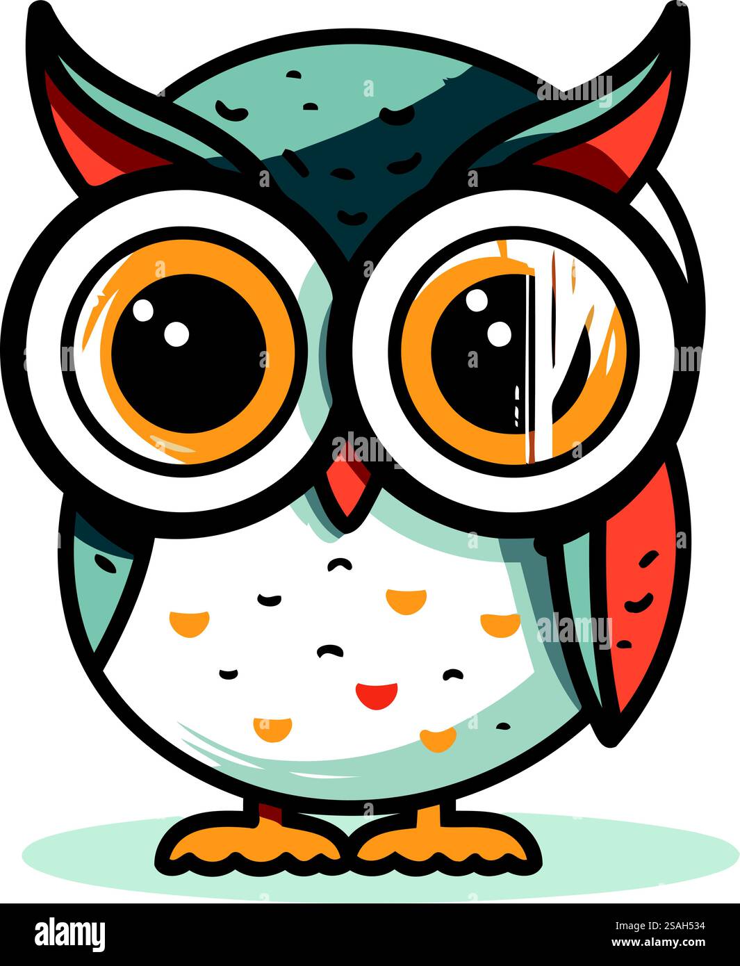 Owl with big eyes. Cute cartoon animal. Vector illustration Stock ...