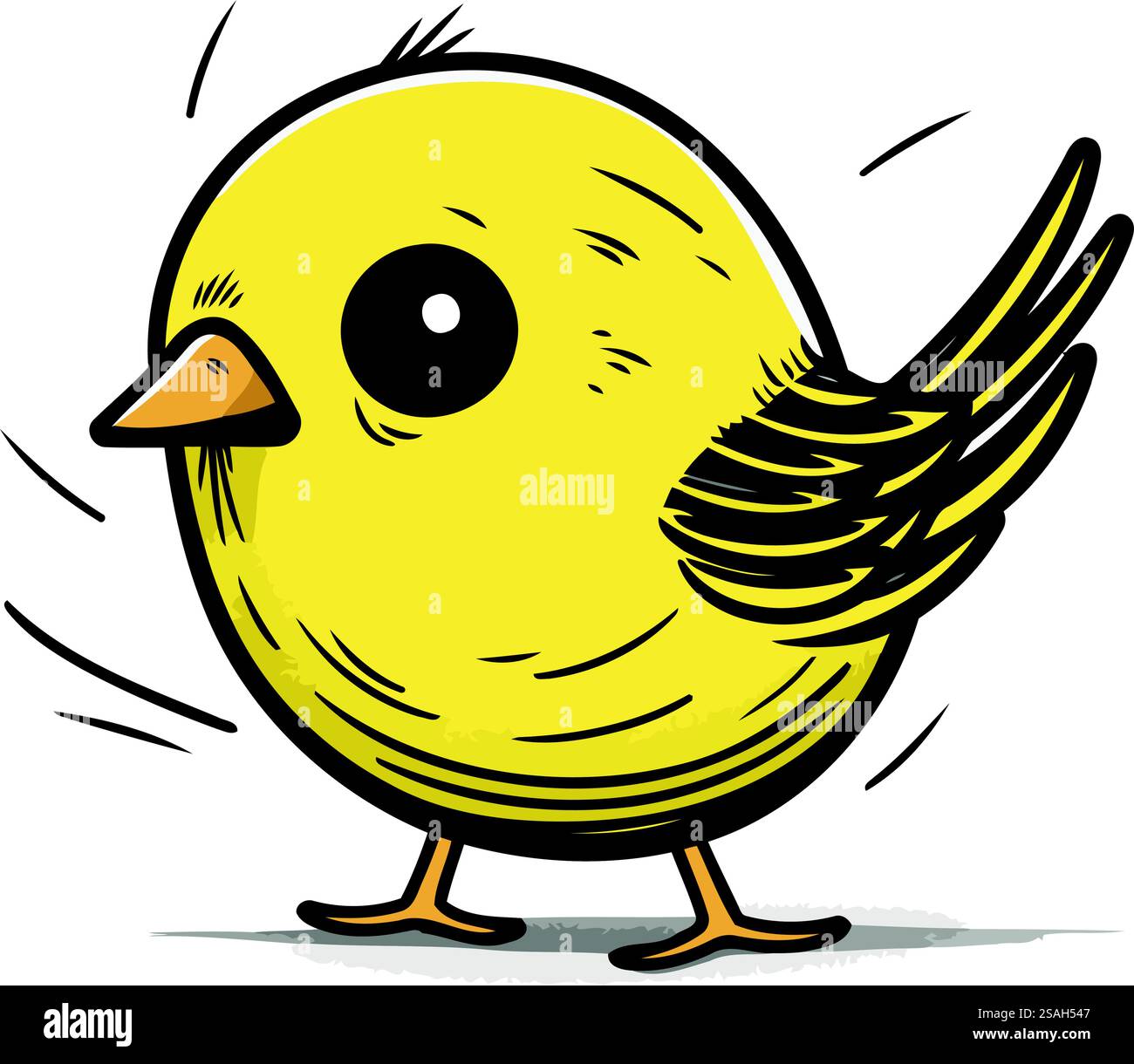 Cute little yellow bird on white background. Vector cartoon ...