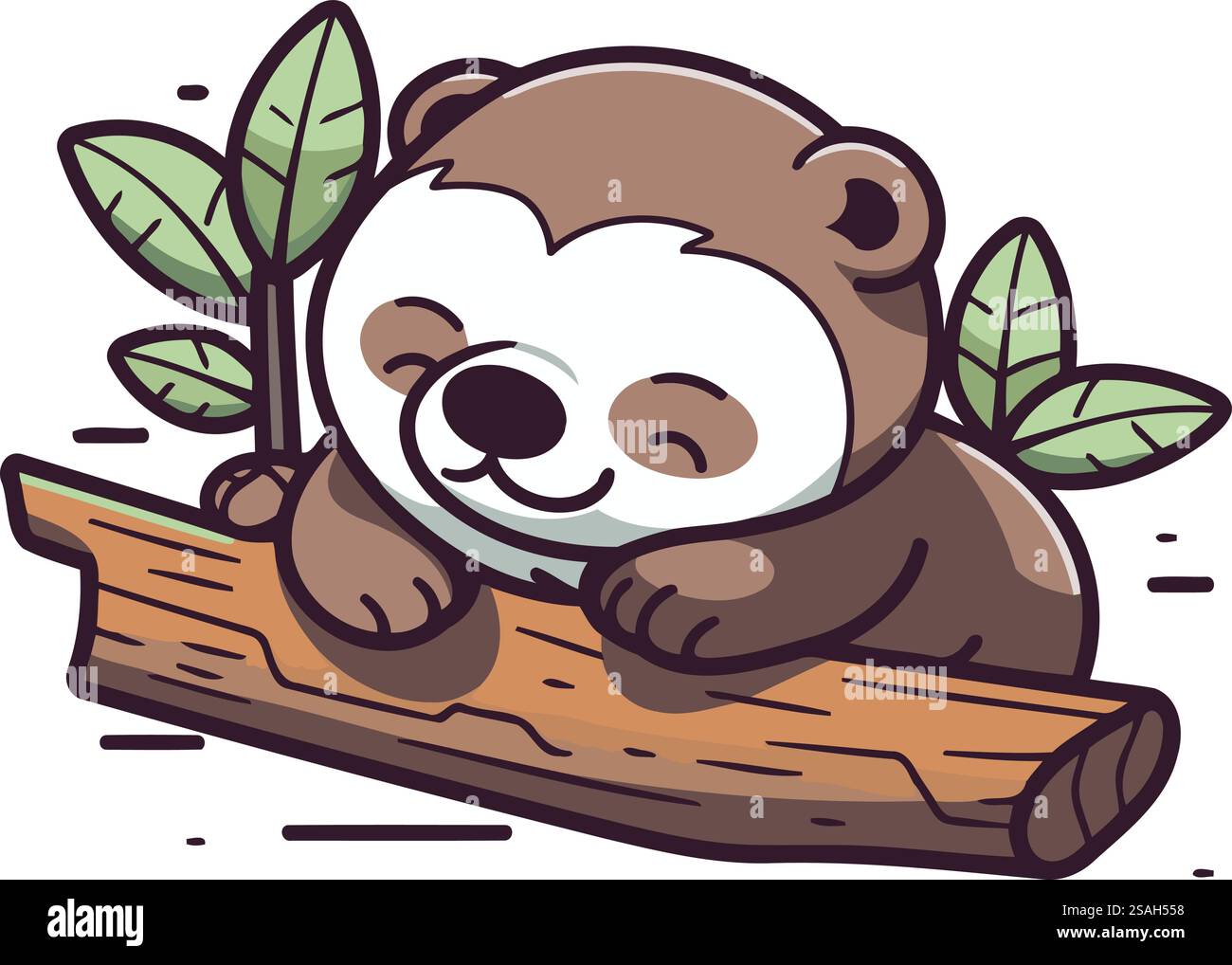Cute cartoon bear sitting on a tree branch. Vector illustration Stock ...