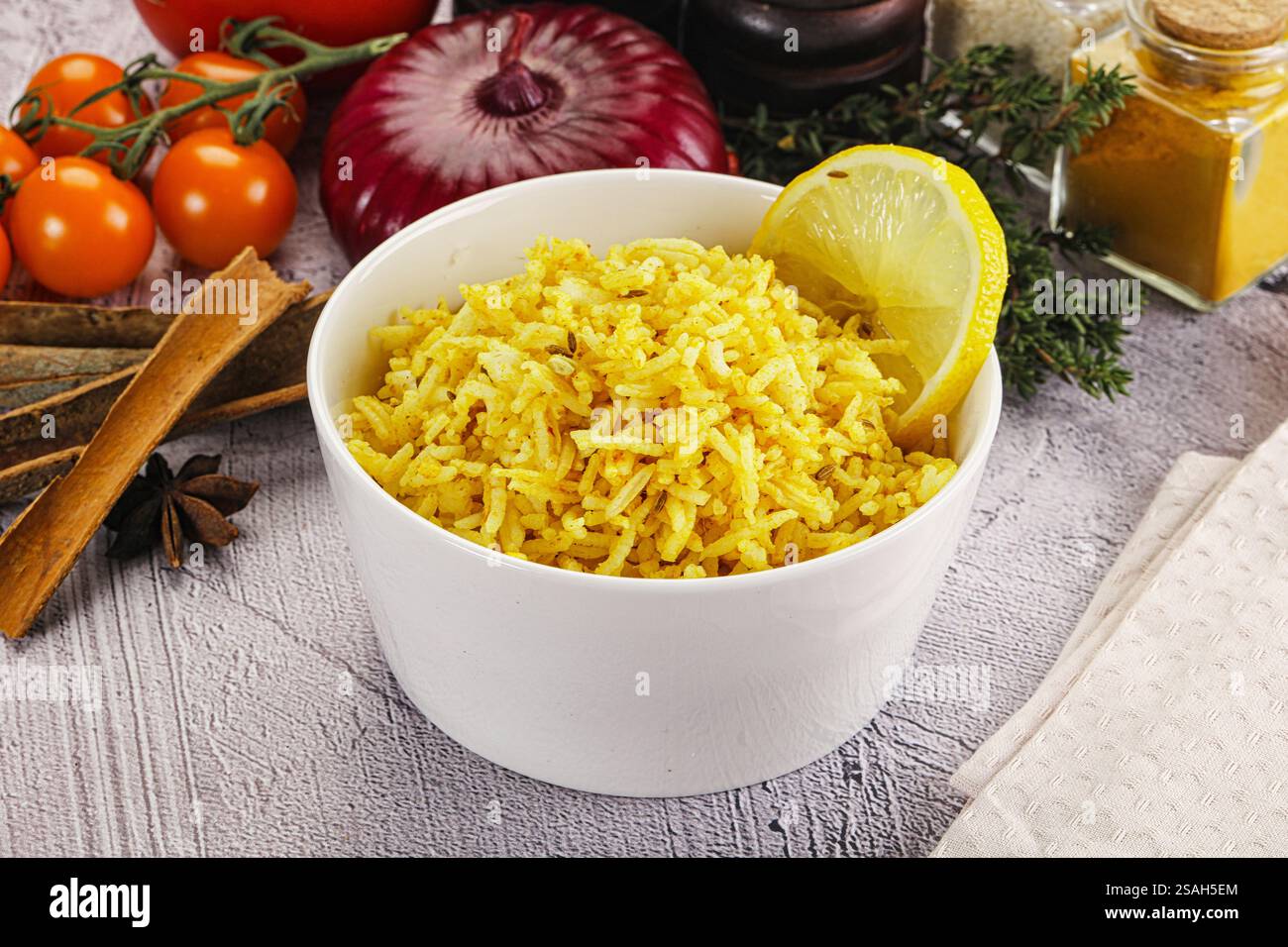 Indian vegan cuisine lemon basmati rice Stock Photo - Alamy