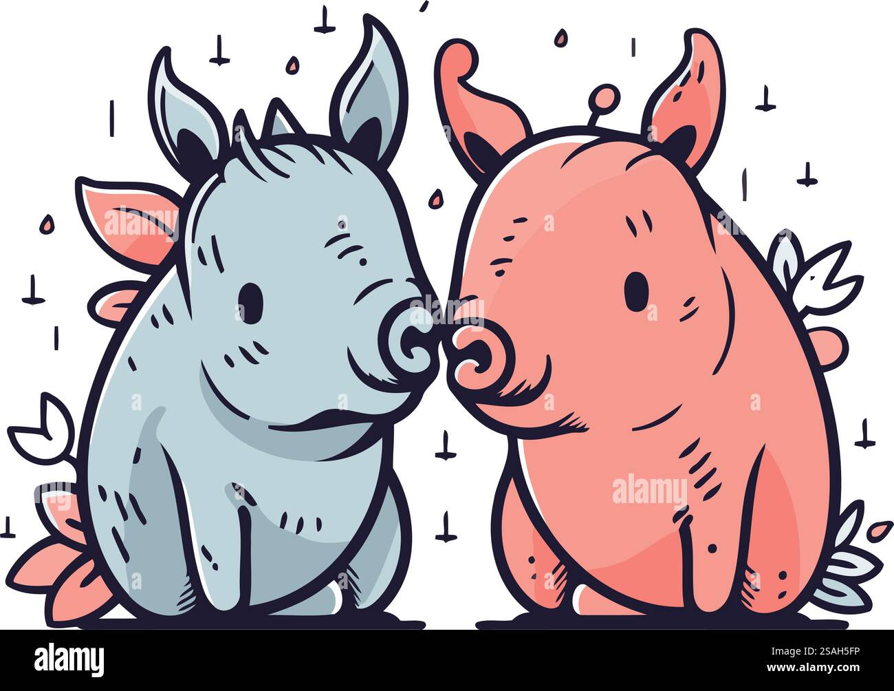 Cute cartoon pig and rhinoceros. Vector illustration Stock Vector Image ...