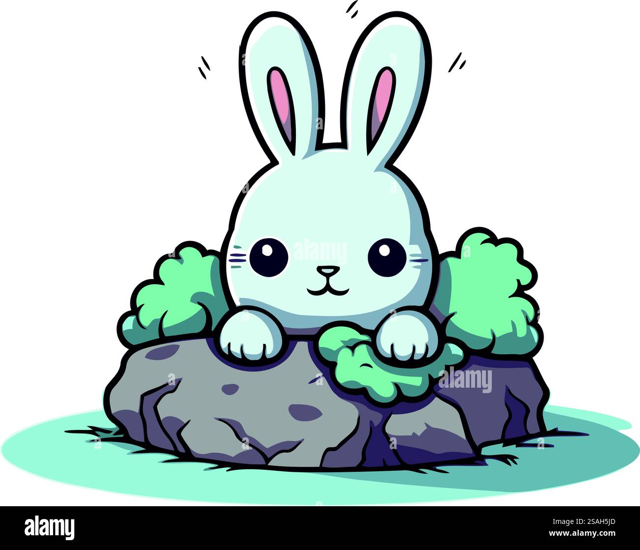 Cute rabbit sitting on the rock. Cute cartoon character. Vector ...