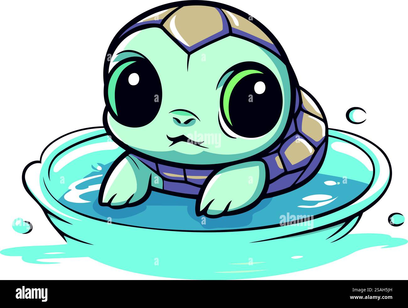 Cute cartoon turtle in the water. Vector illustration isolated on white ...