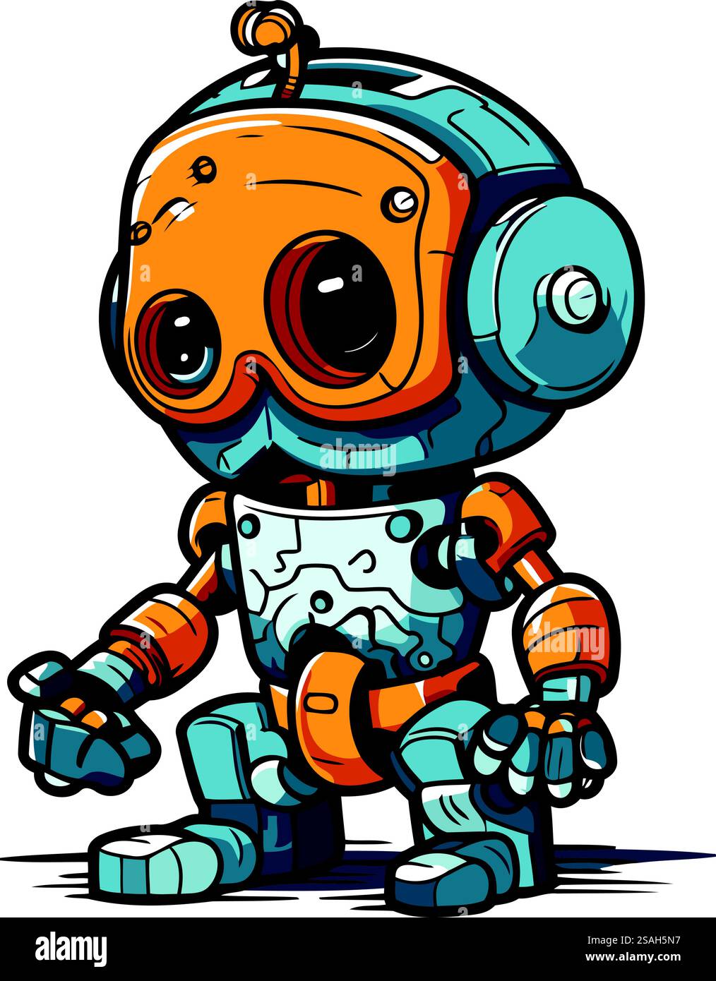 Cartoon robot. Vector illustration of a little robot with a gun Stock ...